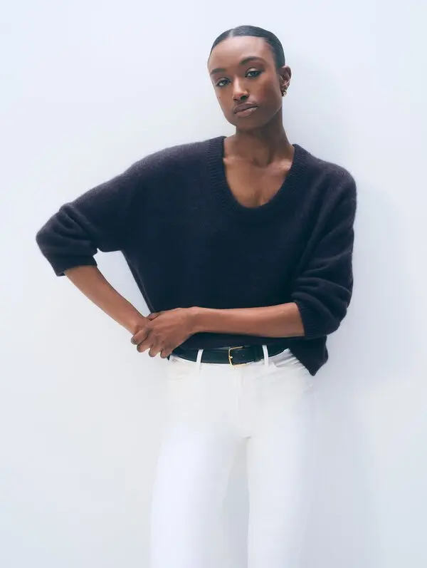 WHITE & WARREN Featherweight Cashmere Scoopneck Tee Top In Size