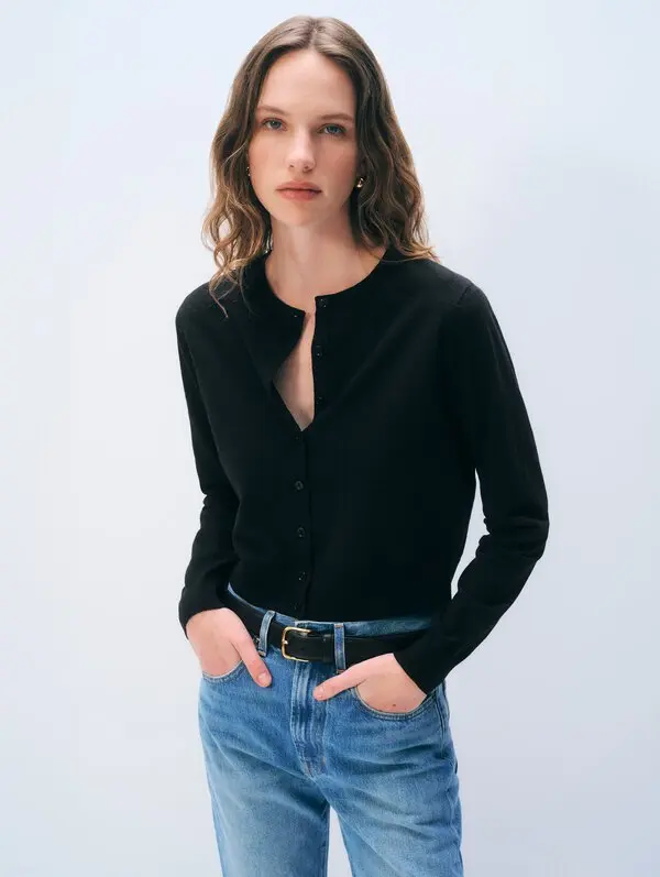 WHITE & WARREN Linen Gauze Cardigan Sweater In Size In Cotton/linen/polyester - Black