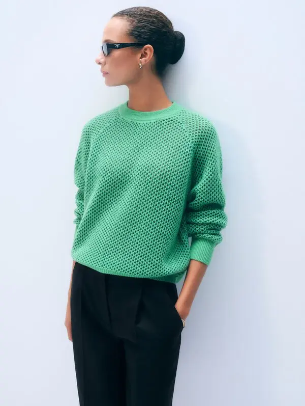 WHITE & WARREN Cashmere Mesh Sweatshirt In Size
