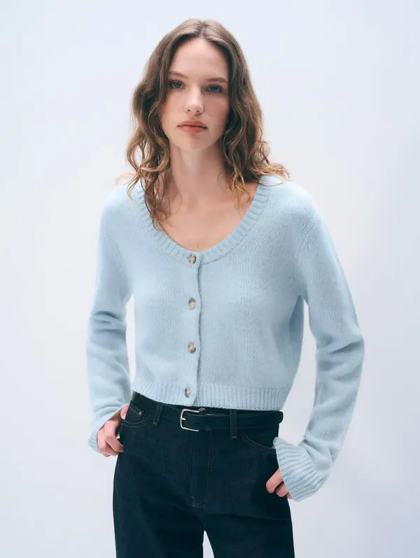 WHITE & WARREN Cashmere Scoop Short-length Cardigan Sweater In Size - Blue