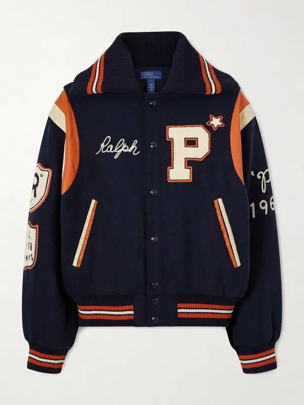 Polo Ralph Lauren Embroidered Appliqué Wool-blend Jacket - Blue