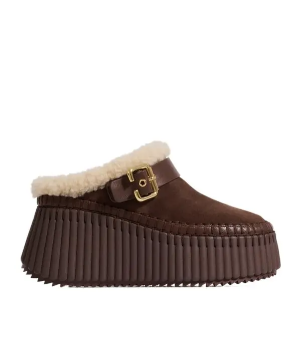 Chloé Nama Wedge Mules - Bright Brown