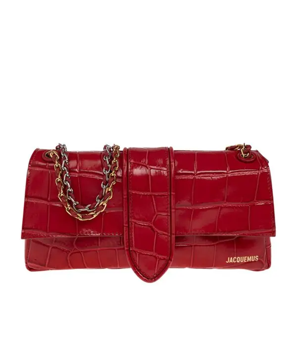 Jacquemus Croc-embossed Chain Shoulder Bag - Red