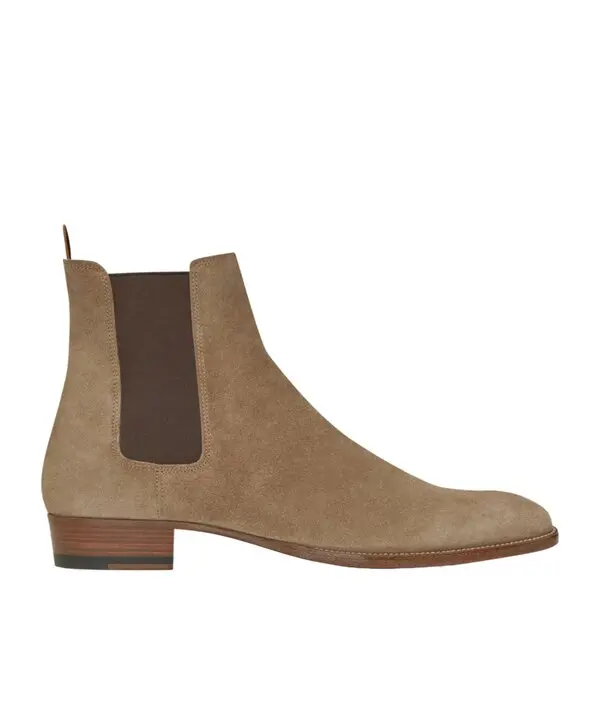 Saint Laurent Suede Chelsea Boots - Beige