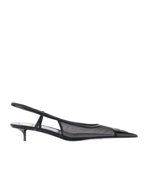 Saint Laurent Mesh-panelled Pointed-toe Slingback Pumps - Black