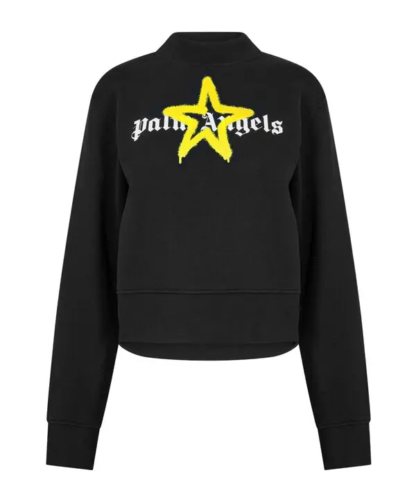 Palm Angels Mockneck Cropped Sweatshirt - Black