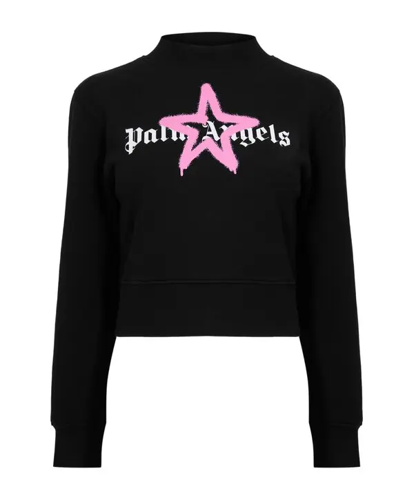 Palm Angels Mockneck Cropped Sweatshirt - Black