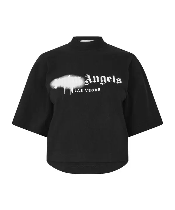 Palm Angels Mock Neck Cropped Tee - No
