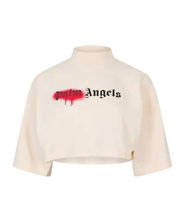 Palm Angels Mock Neck Cropped Tee - No