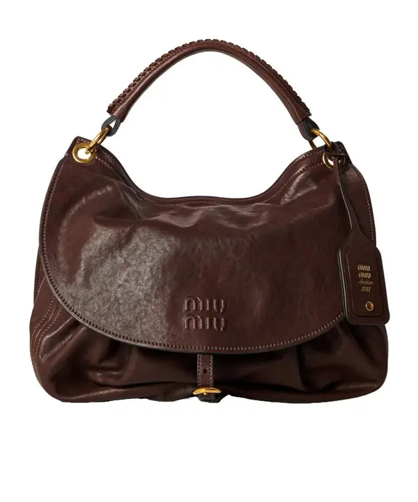 Miu Miu Darkbrown Softleather Hobo Shoulder Bag - Black