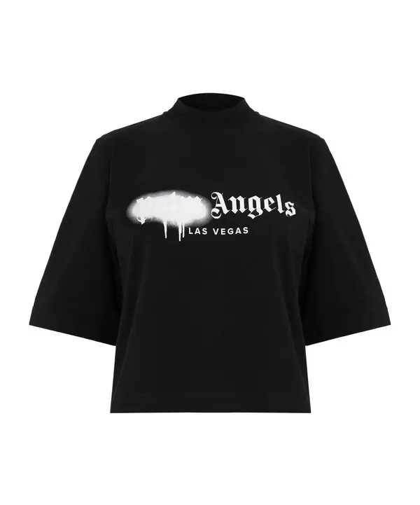 Palm Angels Mockneck Cropped Tee - Black