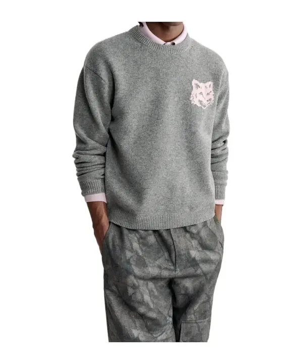 Maison Kitsuné Fox-head Intarsia Sweater - Medium Gray