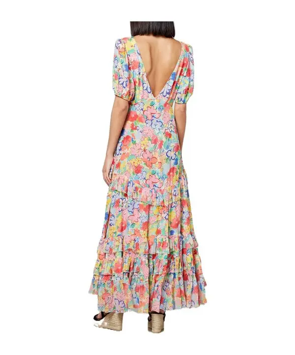 Rixo Floral Print Puff Sleeve Maxi Dress