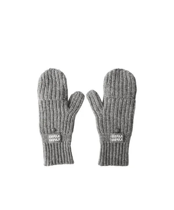 Miu Miu Grey Ribknit Mittens - Gray