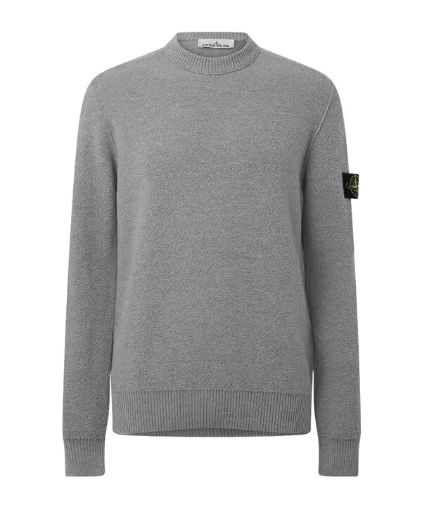 Stone Island Crewneck Sweater With Branded Badge - Gray