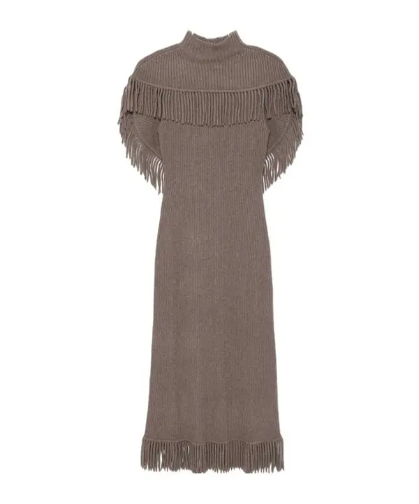 Simkhai Fringe-trim Ribbed-knit Dress - Brown