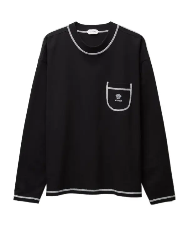 Versace Embroidered-logo Stretch Cotton Jersey T-shirt - Black