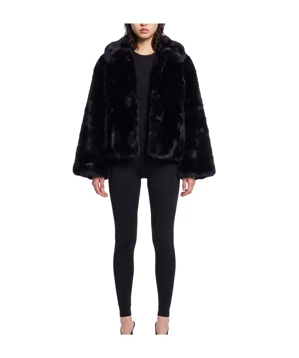 ROTATE BY BIRGER CHRISTENSEN Faux-fur Flared Jacket - Black