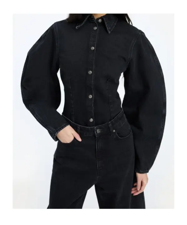 ROTATE BY BIRGER CHRISTENSEN Fitted Denim Shirt Denim