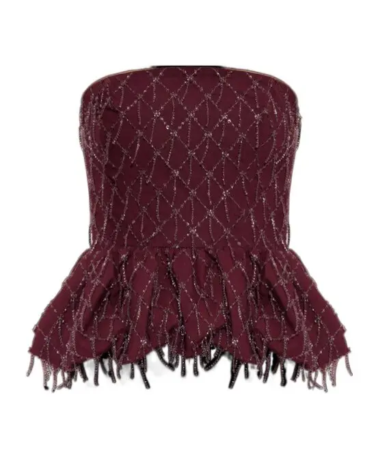 ROTATE BY BIRGER CHRISTENSEN Sequins Bubble Top Dark Red - Wine Red