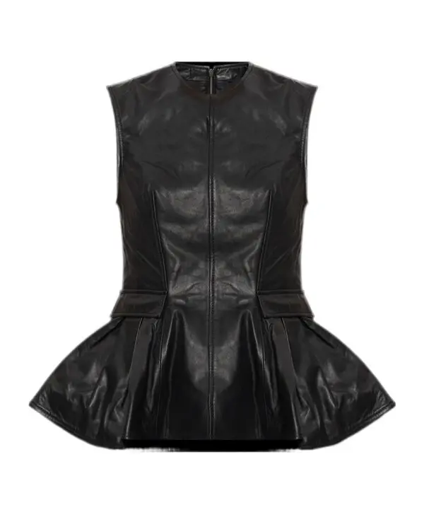 ROTATE BY BIRGER CHRISTENSEN Peplum Leather Top