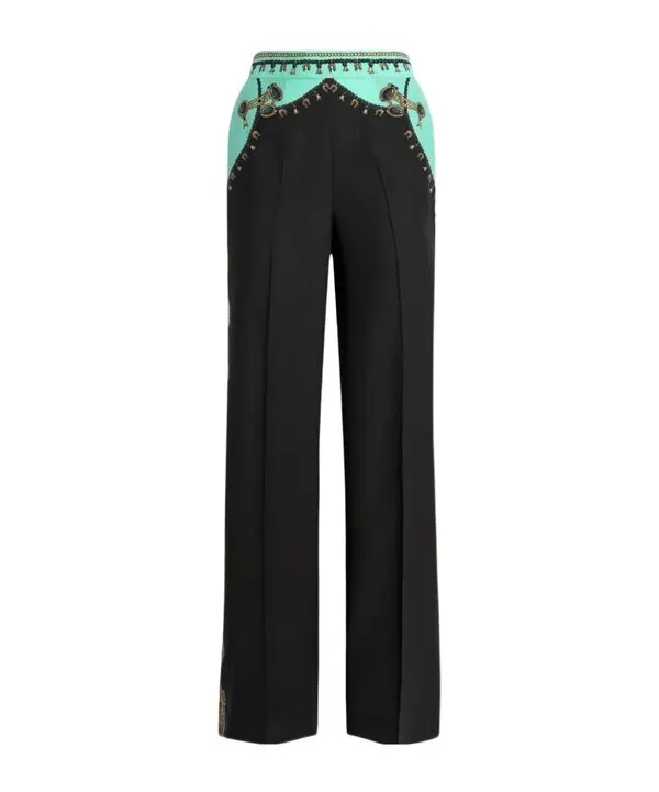 Etro Straight-leg Silk Trousers With Placed Jewellery Print - Black