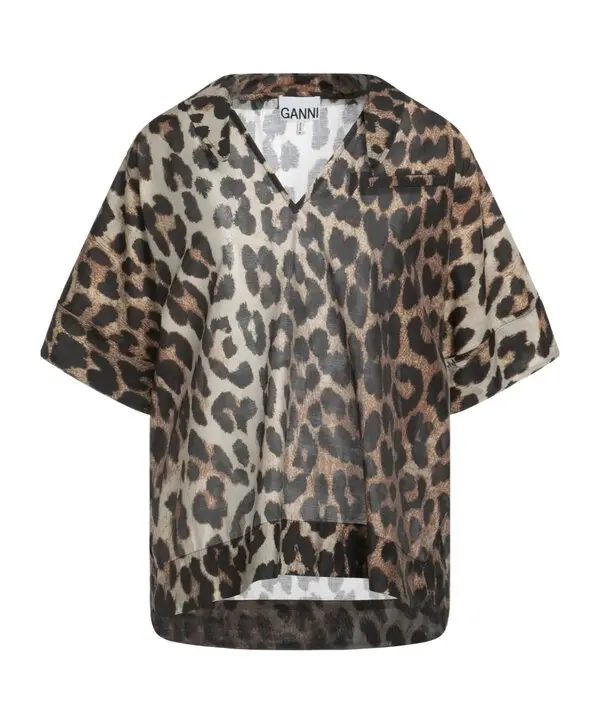 GANNI Leopard-print Short-sleeve Shirt