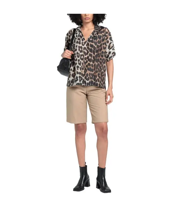 GANNI Leopard-print Short-sleeve Shirt