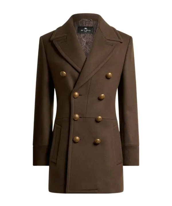 Etro Long Double-breasted Wool-blend Cloth Jacket - Brown