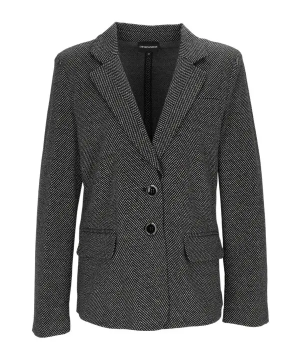 Emporio Armani Single-breasted Jacket In A Herringbone Knit Pattern - Black