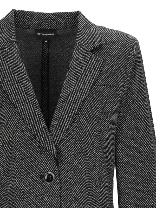 Emporio Armani Single-breasted Jacket In A Herringbone Knit Pattern
