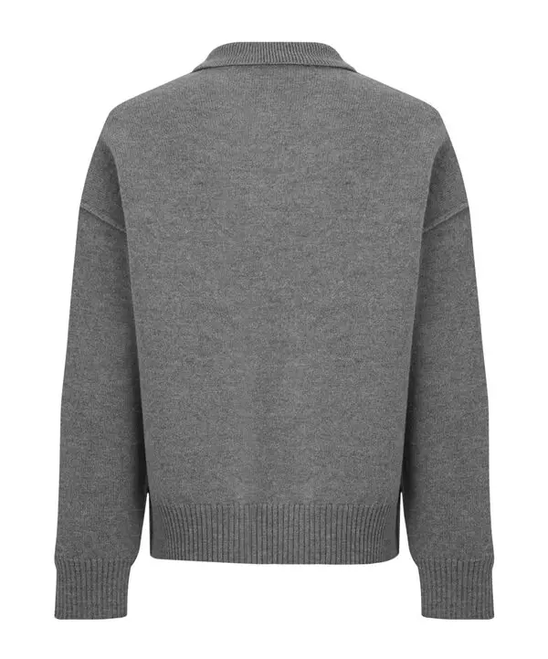 AMI Paris Knitted Polo Shirt - Grey