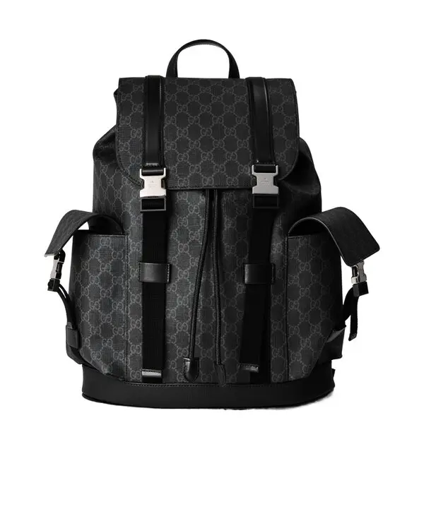 Gucci Monogrammed Backpack With Drawstring Closure - Black