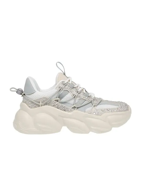Steve Madden Silverwhite Rhinestoneembellished Chunky Sneakers - White