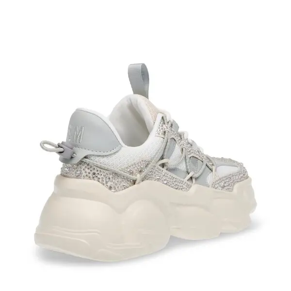 Steve Madden Silverwhite Rhinestoneembellished Chunky Sneakers