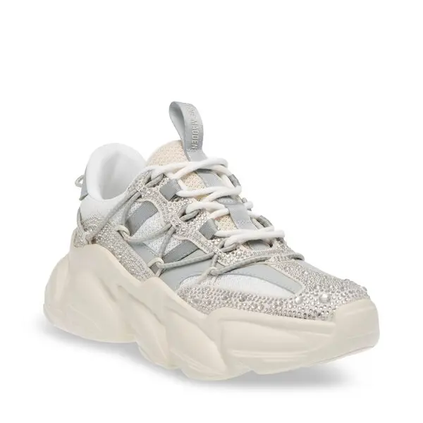 Steve Madden Silverwhite Rhinestoneembellished Chunky Sneakers