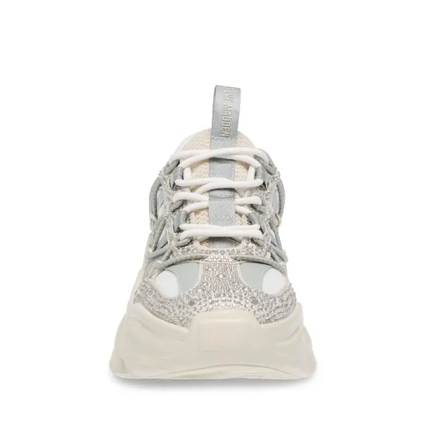 Steve Madden Silverwhite Rhinestoneembellished Chunky Sneakers