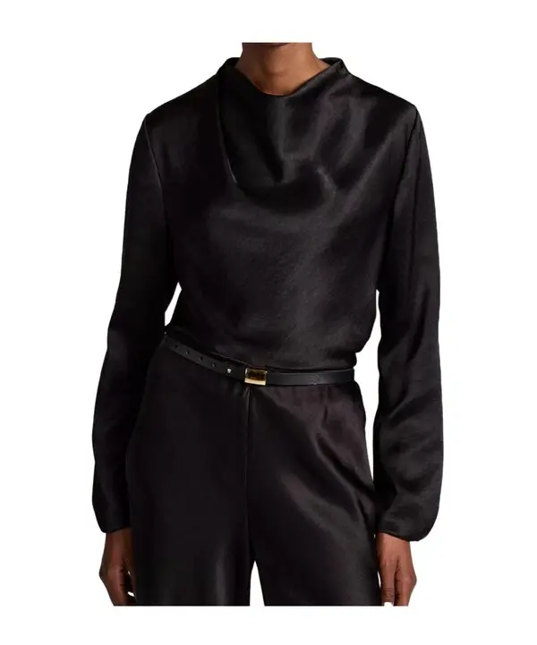 Vince Satin Draped Cowl-neck Long-sleeve Top - Black