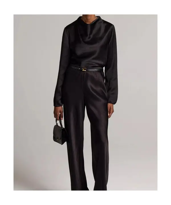 Vince Satin Draped Cowl-neck Long-sleeve Top