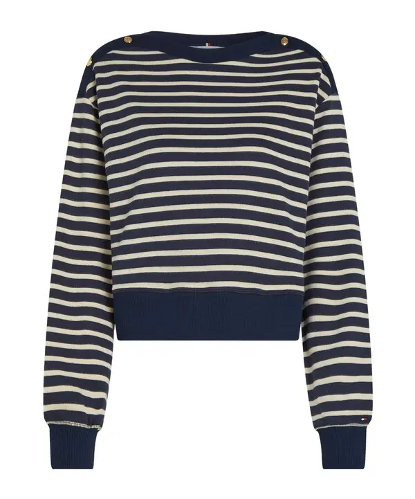 Tommy Hilfiger Striped Cropped Crewneck Sweatshirt