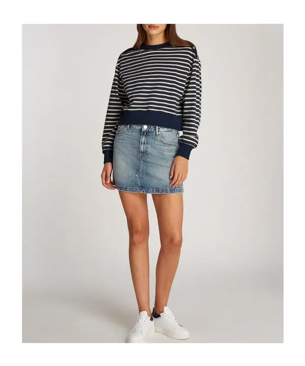 Tommy Hilfiger Striped Cropped Crewneck Sweatshirt