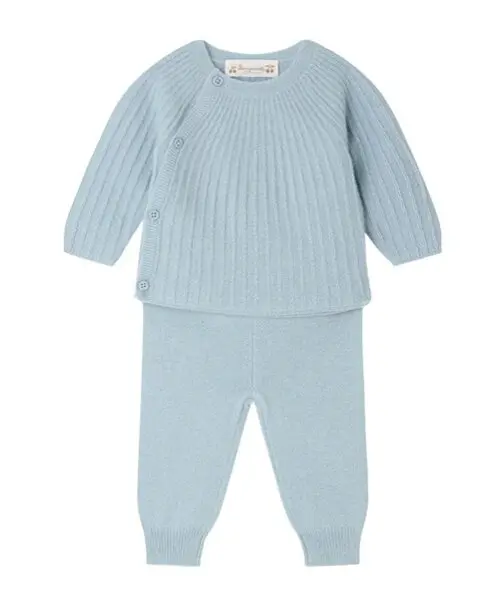 Bonpoint Ging Cardigan And Trousers Set - Sky