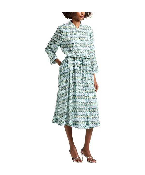 Tory Burch Colorful Satin Long-sleeve Shirt Dress