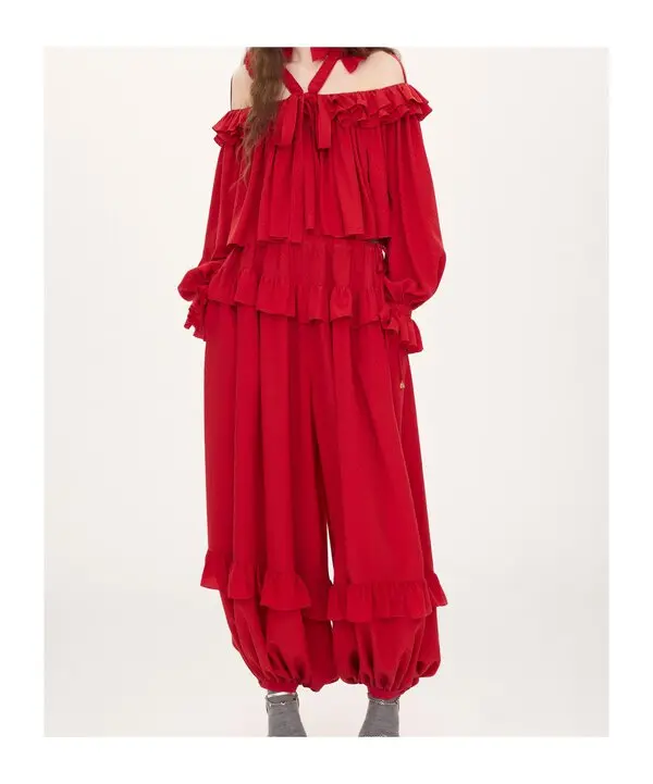 Chloé Fluid Ruffled Silk Jacquard Pants