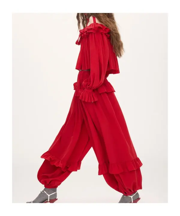 Chloé Fluid Ruffled Silk Jacquard Pants