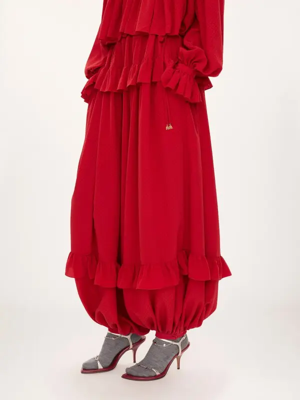 Chloé Fluid Ruffled Silk Jacquard Pants