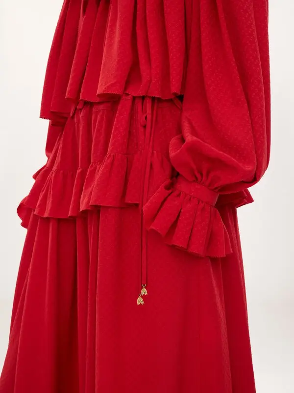 Chloé Fluid Ruffled Silk Jacquard Pants