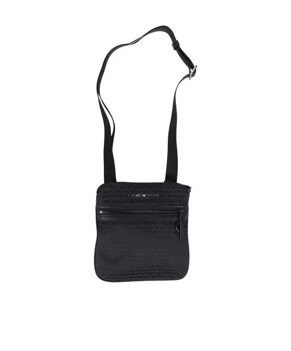 Emporio Armani Allover Lettering Messenger Bag - Black