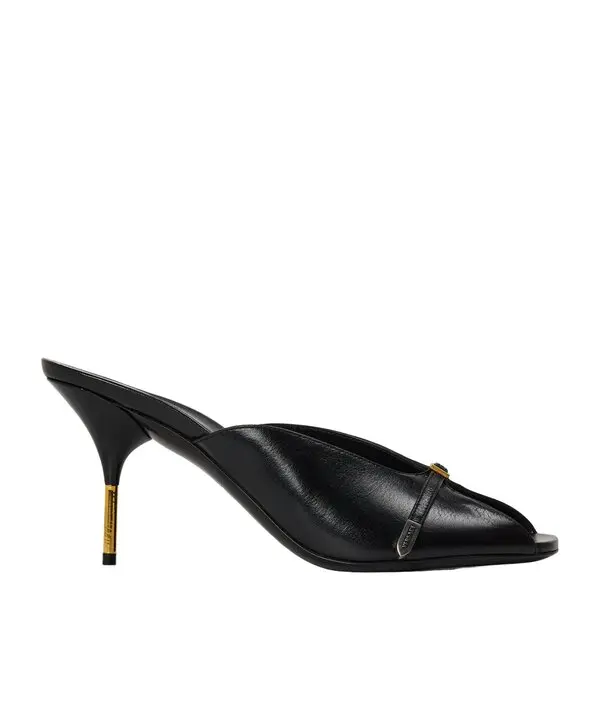 Versace Solid Color Heeled Mules - Black