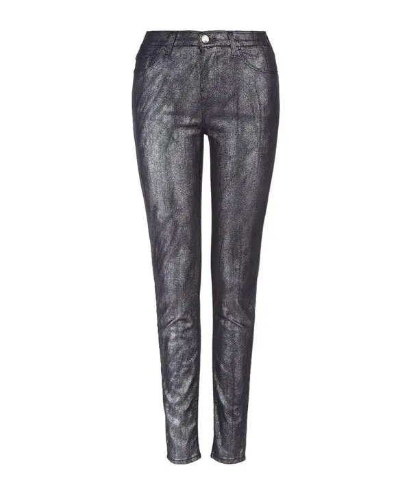 Emporio Armani Metallic Coated Skinny Trousers - Grey